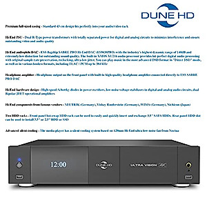 Dune HD Ultra Vision 4K | D Vision | HDR 10+ | Ultra HD | High-End Full Size Media Player and Android Smart TV Box | RTD1619 RD | ES9038PRO DAC, 2X HDD Rack, WiFi, BT, MKV, H.265, 4Kp60