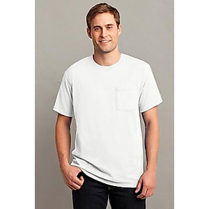 Jerzees Men's Dri-Power Short Sleeve T-Shirt (Pocket & No, Pocket-3 Pack-White, Large