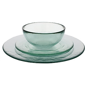 French Home Recycled Urban Glass Dinner Set — Dinner Plates 11" — Salad Plate 8" — Bowl 5.5" W x 2.5" H — Kitchen Set for Dinner Table — Plate And Bowl Set for 4