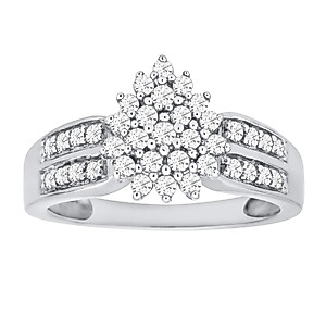 Beyond Brilliance 1/2 Carat Diamond, Prong-set, 10K White Gold Round Cut Pear shape Diamond Anniversary Ring (I-J, I2-I3) | Natural Diamond Rings For Women | Gift Box Included