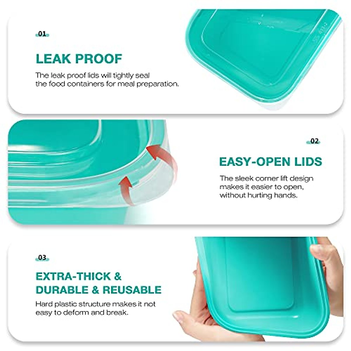 Glotoch Meal Prep Container, 38OZ 1 Compartment To Go Containers, Double Use As Divided Lunch Containers For Portion Control-Microwave&Freezer&Dishwasher Safe,BPA-Free,Reusable&Stackable,20 Pack,Green