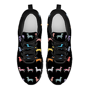 ocmogic Dachshund Shoes for Women Men Running Walking Tennis Sneakers Dachshund Dog Cartoon Print Shoes Gifts for Her Him,Size 6 Men/8 Women Black