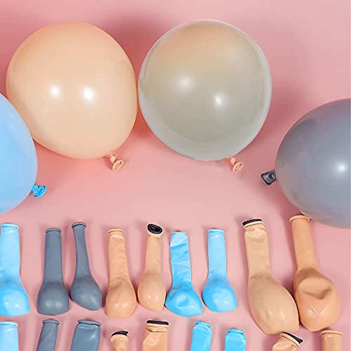 Blue Balloons Arch Garland Kit 140Pcs DIY Double-Stuffed Apricot Matte Grey Balloons for Baby Shower Wedding Birthday Party Centerpiece Background Decoration