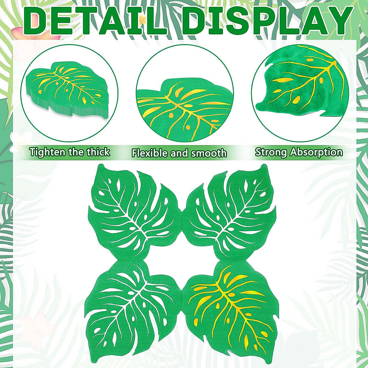 Teling 80 Packs Rainforest Leaf Napkins Bulk Palm Green Disposable Napkins Hibiscus Flower Tropical Jungle Party Napkins Gold Grad Napkins for Summer Hawaiian Luau Safari Baby Shower Birthday Party