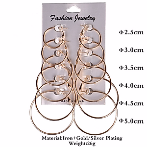 AJ DEFIRO 6 Pair Bronze Hoop Earring Set Stainless stud Earring Women Jewelry Silver Tone