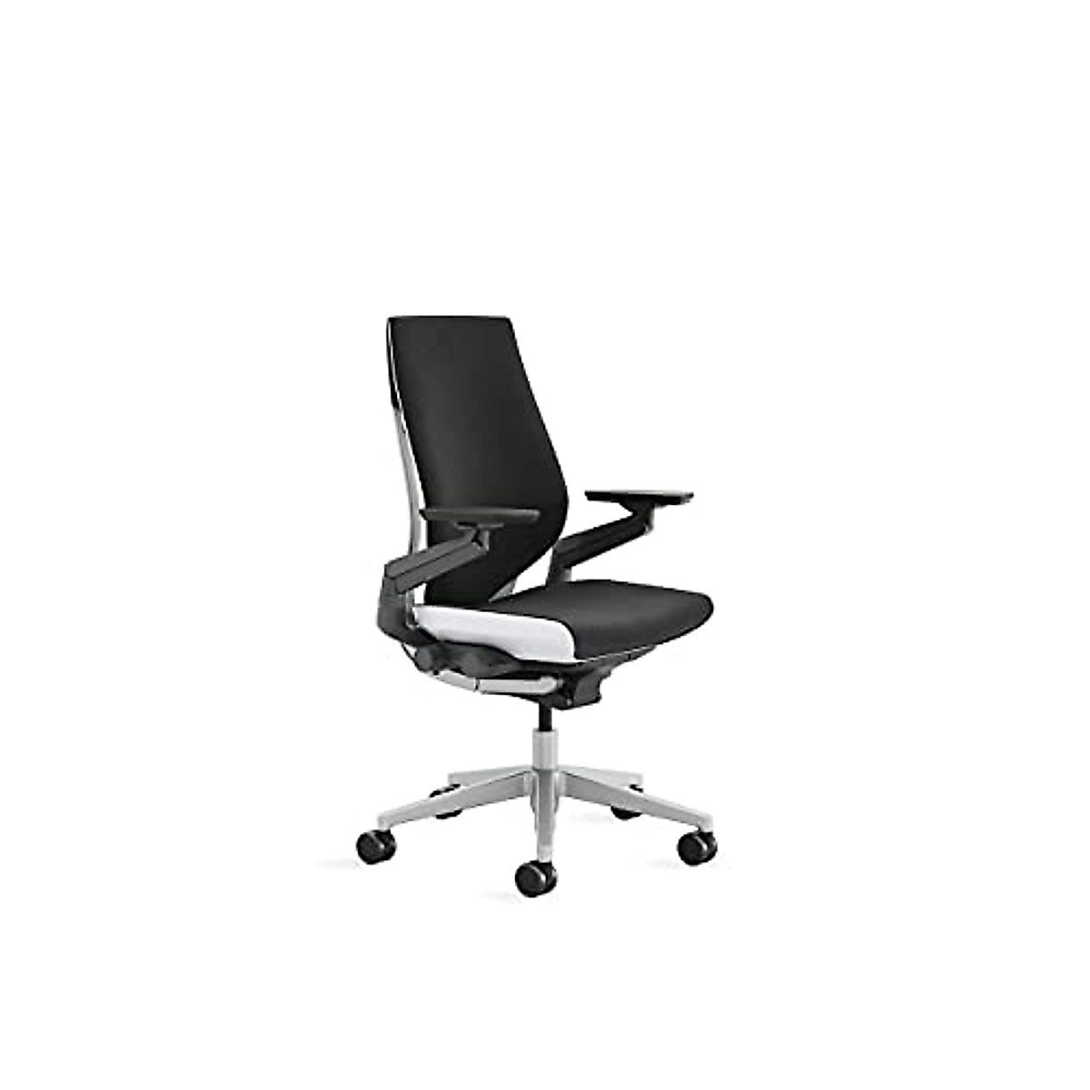 Steelcase Gesture Office Chair - Cogent: Connect Licorice Fabric, Wrapped Back, Light on Light Frame, Platinum Metallic Base