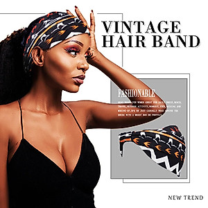 Aceorna African Headbands Boho Knotted Hairbands Stretch Wide Head Wraps Elastic Yoga Turban Hair Scarfs Workout Printed Hair Accessories for Women Pack of 4 (Style A)