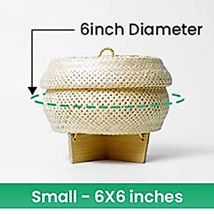 CraftCurl Bamboo Rice Steamer serving Basket kratip Container Handmade Kitchen Decor Design with stand- Handwoven use for steam Sticky Rice in Thai Thailand Laos (Medium 6 inches)