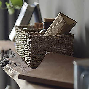 StorageWorks 3-Section Wicker Baskets for Shelves, Hand-Woven Seagrass Storage Baskets, 2-Pack