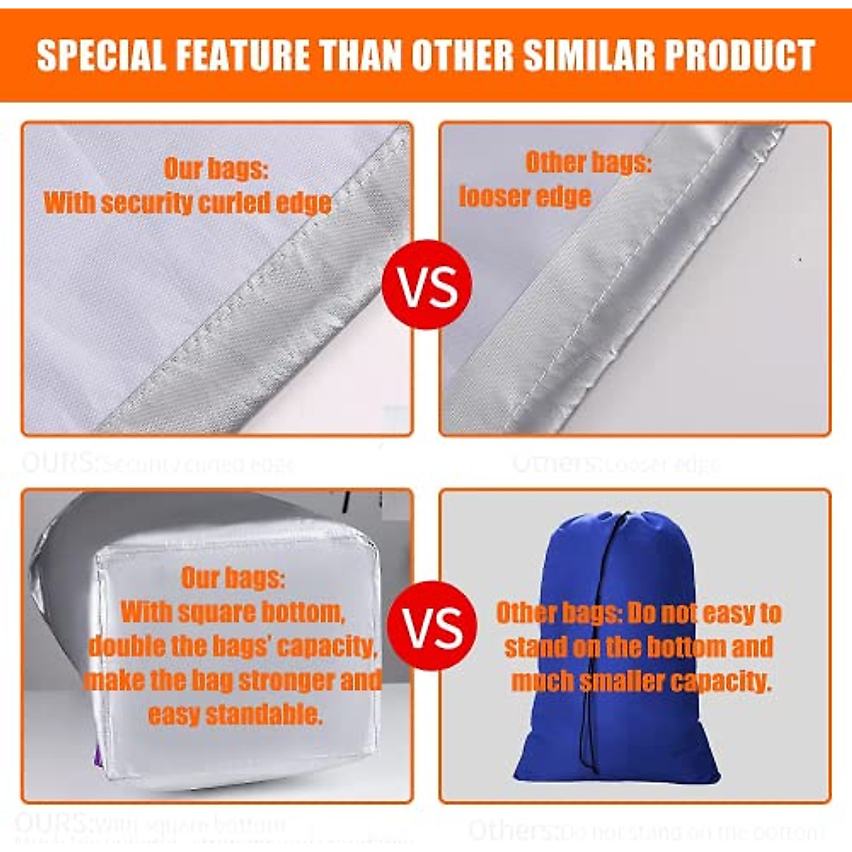 2-Pack Large Travel Laundry Bag, Dirty Clothes Storage Bag with Drawstring, Organizer Waterproof and Heavy Duty Stitching, Idea for Store Clothes, Blankets, Toys, Silver (Medium)