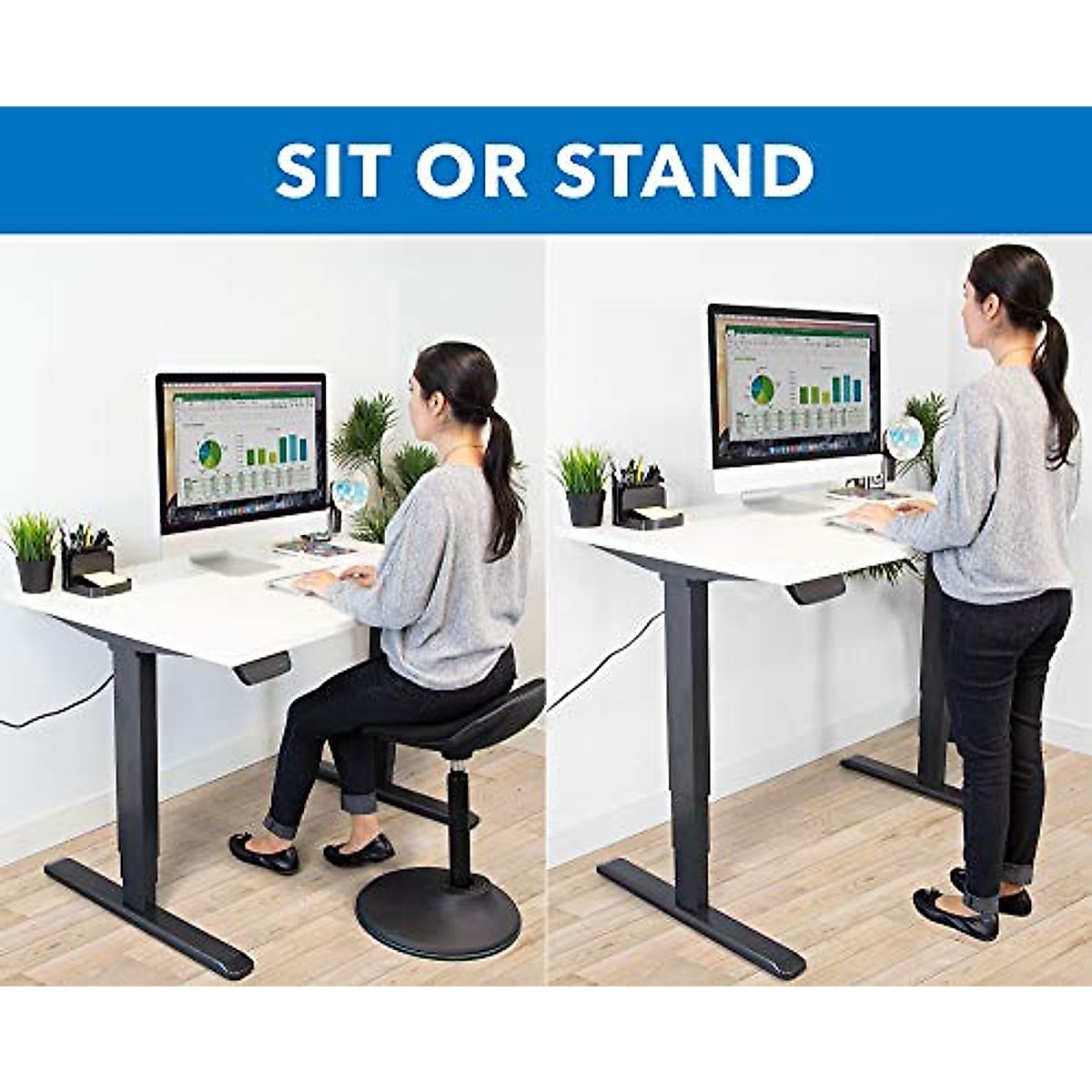 Mount-It! Dual Motor Electric Standing Desk Frame [Heavy Duty 275 lbs Capacity] Ergonomic, Adjustable Height, Sit Stand Base with Programmable Control Panel, Collision Sensor (Black)