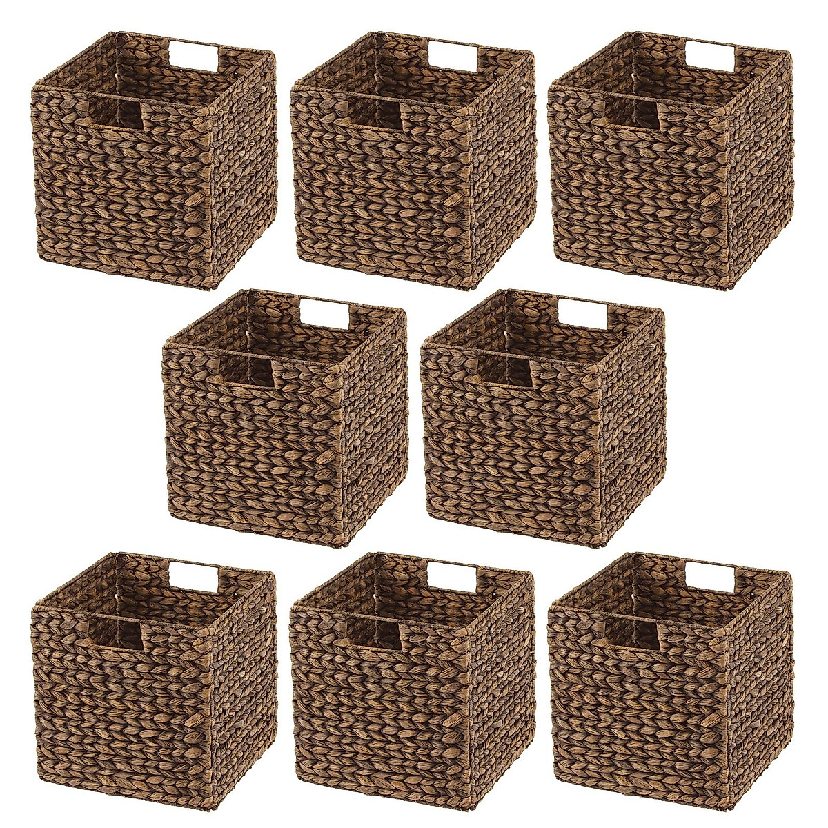 mDesign Natural Woven Hyacinth Cube Organizer Basket with Handles - Storage for Kitchen Cabinet or Pantry Shelf, Perfect for Cubby Storage Units, Holds Snacks or Small Appliances, 8 Pack, Brown Wash