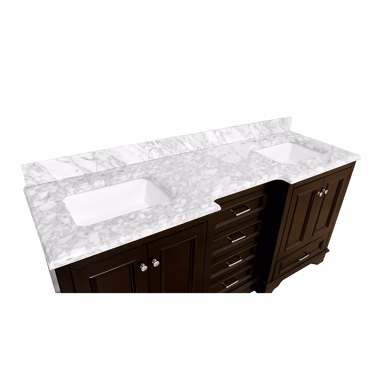Kitchen Bath Collection Nantucket 72-inch Double Bathroom Vanity (Chocolate/Carrara): Includes Chocolate Cabinet with Authentic Italian Carrara Marble Countertop and White Ceramic Sinks