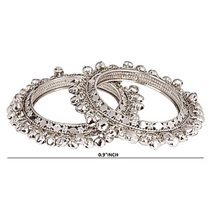 Efulgenz Indian Oxidized Bangles Indian Navratri Jewelry Boho Vintage Antique Indian Oxidized Bell Charm Bracelet Bangle Set Jewelry for Women