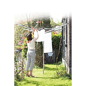 Brabantia Topspinner Outdoor 4 Arm Spinning Clothesline Rotating, Folding Clothes Drying Rack + Ground Spike, 164 Feet, Metallic Gray
