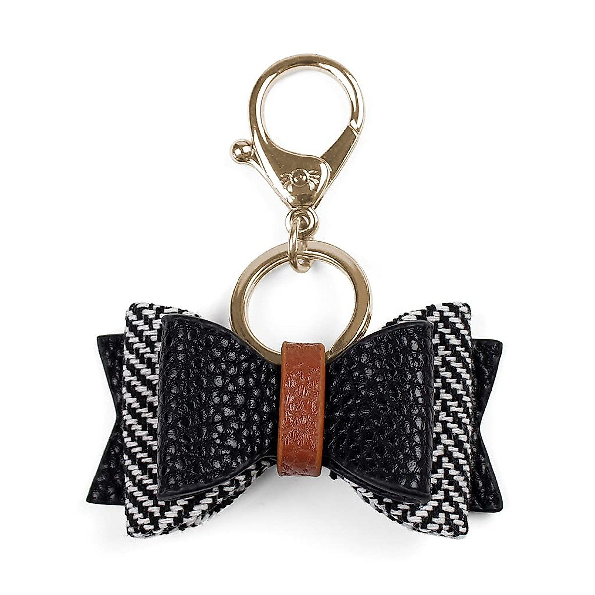 Itzy Ritzy Boss Bow Charm with Clasp - Cute Bow Bag Charm for Diaper Bags, Purses, Keychains & Wallets - Versatile & Stylish Vegan Leather Purse Charm (Black)