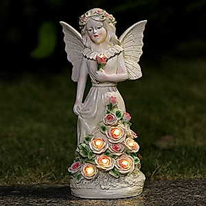 Garden Statue Fairy Outdoor Decor, Solar Patio Garden Sculptures & Statues, Resin Garden Decor for Outside Yard Decorations Figurines for Housewarming