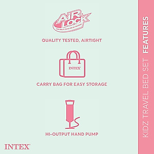 Intex 66810EP Inflatable Kidz Travel Bed Set: Air Mattress Includes Hand Pump and Carry Bag – Indoor Use – 28" x 52 x 4 Bundled w/Electric Pump