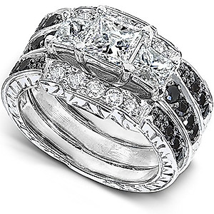 Kobelli Princess Black and White Diamond Bridal Set 1 7/8 Carat (ctw) in 14k White Gold (3-Piece Set), Size 5, White Gold