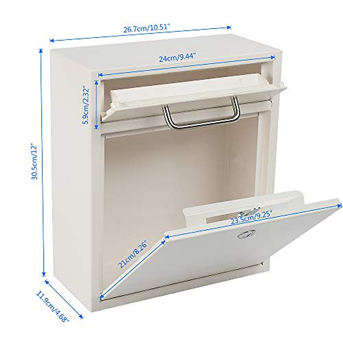 KYODOLED Steel Key Lock Mail Boxes Outdoor,Locking Wall Mount Mailbox,Security Key Drop Box,12H x 10.51L x 4.68W Inches,White Large