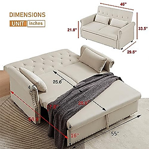 Meesifeel 55" Queen Sleeper Sofa, 3 in 1 Convertible Sofa Bed, Comfy Velvet Loveseat, Adjustable Backrest Futon Sofa Bed, Pull Out Couch, Lounge Sofa Chair Bed, Beige Sofas for Living Room Bedroom