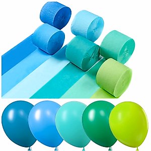 PartyWoo, 51 pcs Blue Balloons and Crepe Paper for Balloon Garland, General Audience, Unisex, Birthday, Wedding Decorations