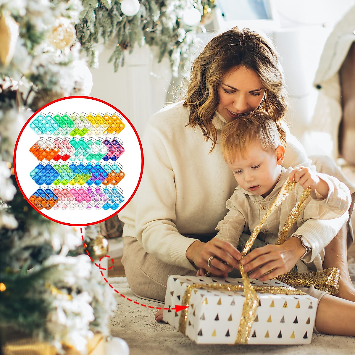 40Pcs Pop PushKeychain Fidget Toys, Pop Toys Hand Playset,Fidget Toys Sets with Keychain Office Desk Toy for Kids Adults