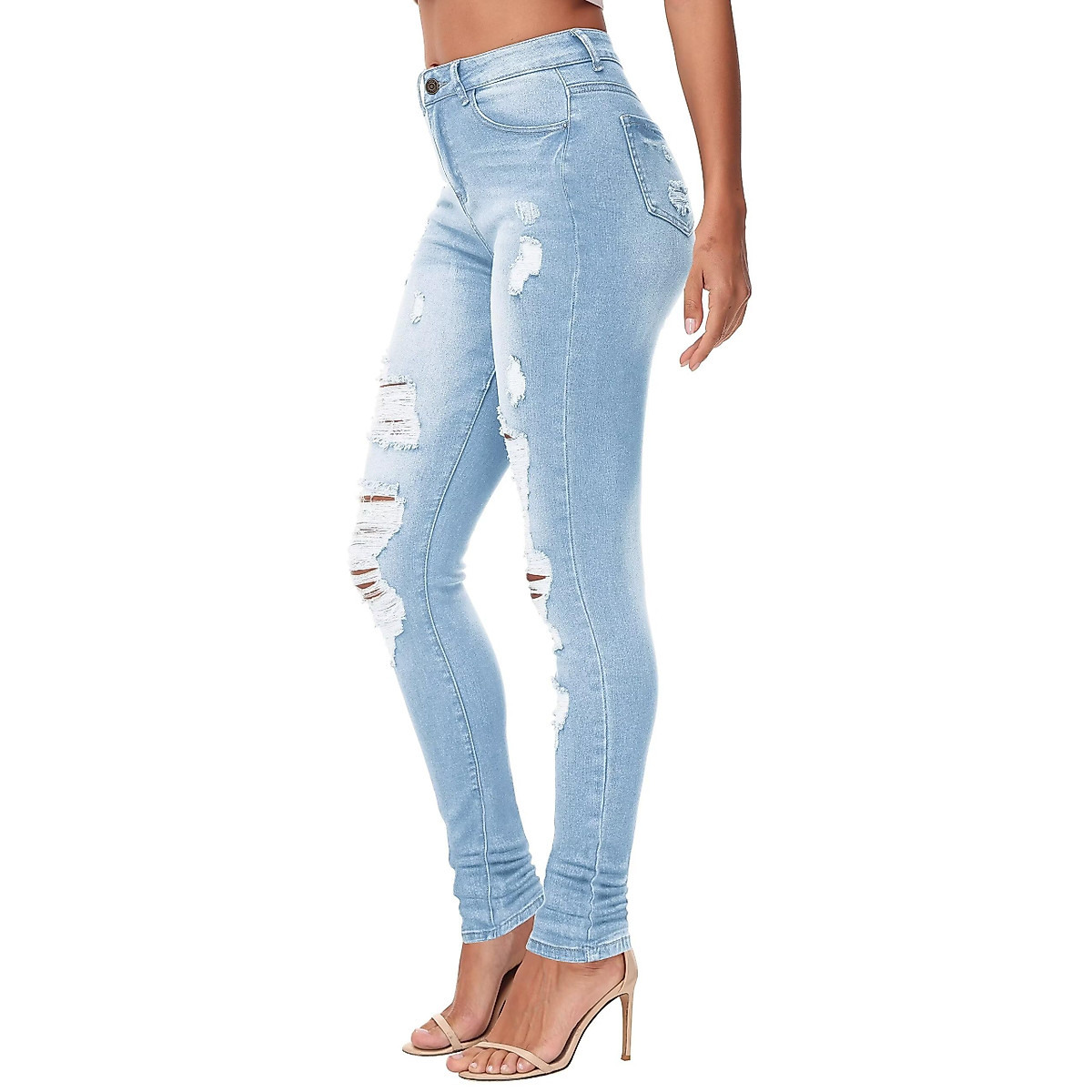 KDF Women's High Waisted Jeans for Women Distressed Ripped Jeans Slim Fit Butt Lifting Skinny Stretch Jeans Denim Pants