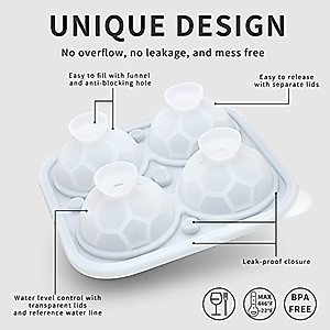 Koilox 3D Soccer Ball Molds Ice Cube Trays Black Silicone,4x Large Ice Ball Maker with Lid Easy Release BPA Free 2.2 Inches Sphere Ice Moulds for Freezer,Whiskey,Cocktail,Juice,Bourbon
