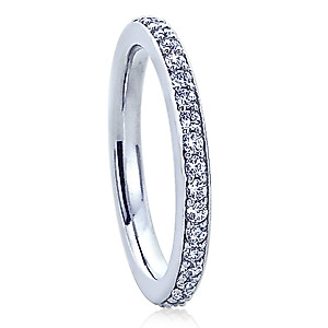 DoubleAccent Sterling Silver Ring Wedding Ring Round CZ Stone Eternity Ring Wedding Band 2MM (Size 5 to 10), 6