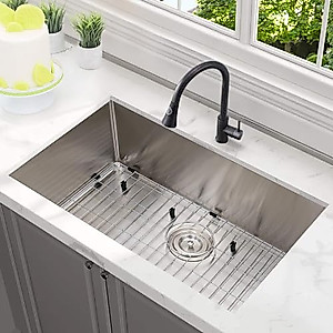 Undermount Kitchen Sink - VAWSS 26x18x10 Inch Kitchen Sink 16 Gauge Stainless Steel Single Bowl Sink with Strainer & Bottom Grid, Handmade Small Bar Sink, Undermount Kitchen Sink 26 inch