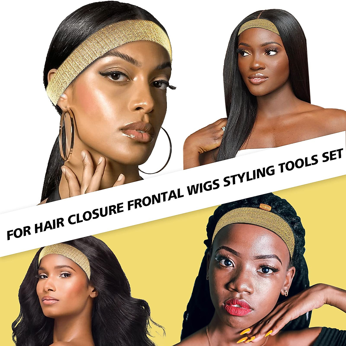 3PCS Elastic Bands for Wig Edges - Elastic Band for Lace Frontal Melt Wig Melt Band for Lace Front Laying Edges - Adjustable Wig Band for Edges Wig Install Accessories (Gold)