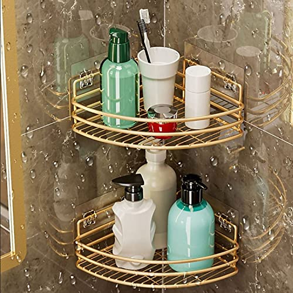Vytaco flower Bathroom Storage (2 Pack) Shelf Shampoo Holders Wall Mounted Shower Caddies Corner Shelf Towels Storage Racks, No Drilling Stainless Steel Bathroom Shower Storage Basket