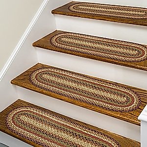 Homespice Gingerbread Premium Jute Braided Stair Tread 8" x 28" (Set of 13) Oval Multi Color Reversible, Natural Jute Yarn Rustic, Country, Primitive, Farmhouse Style - 30 Day Risk Free Purchase