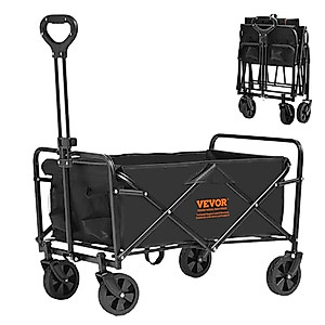 VEVOR Collapsible Folding Wagon Cart, 220lbs Heavy Duty Wagons Carts Foldable with Wheels, Outdoor Portable Garden Cart Utility Wagon for Groceries Camping Sports with Large Capacity & Drink Holder