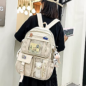 New Aesthetic Backpack for Girls Kawaii Backpack with Badge Pins Keychain Pendant Light Weight for Teens Travel Backpack