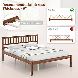 KOMFOTT Queen Size Wood Platform Bed Frame with Headboard, 16-Inch Mid-Century Wooden Bed Frame with Slats Support & 12” Under Bed Storage Space, Retro Mattress Foundation, No Box Spring Needed