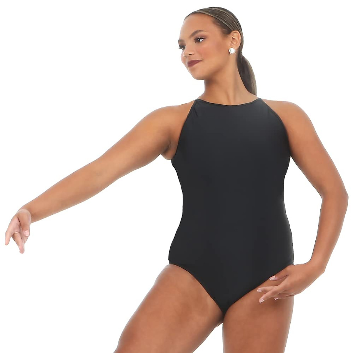Alexandra Collection Scoopneck X-Back Mesh Panel Leotard for Women