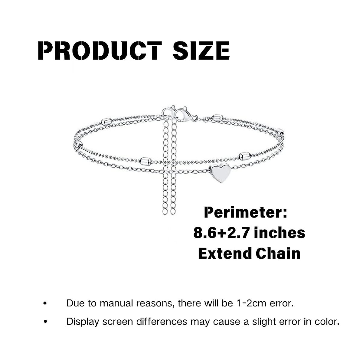 Artmiss Layered Anklets Women Heart Silver Ankle Bracelet Charm Beaded Dainty Foot Jewelry for Women Summer Barefoot Beach Anklet