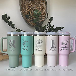 FcCraft Personalized Tumbler With Engraved Name, Monogrammed Gifts For Women Christmas, Custom 40 Oz Initial Thermos With Handle, Birthday Gifts For Women Cup, Bridesmaid Gifts Coffee Mug With Straw