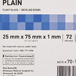 McKesson Premium Microscope Slides, Plain, Float Glass, Beveled Edges, 25 mm x 75 mm x 1 mm, 72 Count