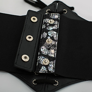 GRACE KARIN Women Lace-up Corset Belt Elastic Wide Belt Shiny Sparkly Belt for Renaissance Faire Costume(Black-Shiny,XL)