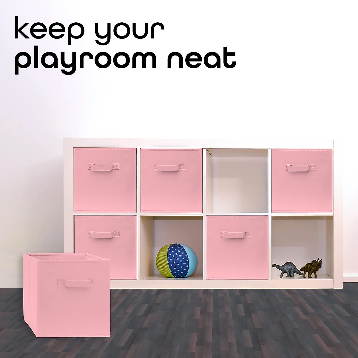 Pomatree 13x13x13 Inch Storage Cubes - 4 Pack - Large and Sturdy Storage Bins | Dual Handles, Foldable | Cube Organizer Bin | Fabric Baskets for Organizing Closet, Clothes and Toys (Pink)