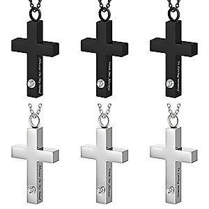 6 Pcs Urn Necklace for Ashe Stainless Steel Cremation Jewelry for Ashes Cross Ashes Necklace Memorial Cross Necklace Urn for Men Women