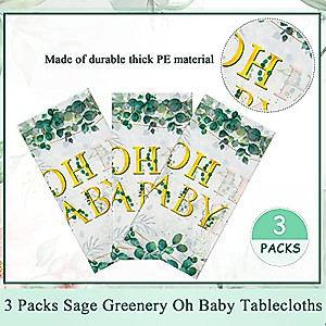 3 Packs Sage Greenery Oh Baby Plastic Tablecloths Baby Shower Party Decorations Eucalyptus Leaf Tablecloth Gold Foil Disposable Green Leaves Eucalyptus Table Cover for Home Sage Neutral Party Supplies