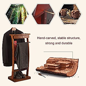 WPPTNSFY Suit Stands Butler Clothing Racks Wood Suit Valet Stand Clothes Rack with Base Floor Standing Suit Hanger Rack for Office Living Room Bed Room 44.4X30X112.2CM