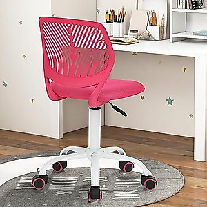 Desk Chair Armless Small Study Chairs Armless for Child Kids Teens, Ergonomic Swivel Rolling Lightweight Task Chair with Wheels and Mesh Padded Cushion, Pink