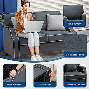 Shintenchi 56”Small Modern Fabric Sofa Couch,Mid Century Linen Upholstered Fabric 2-Seat Sofa Loveseat Furniture with Pillow for Small Living Room, Apartment, Small Space, Dark Gray