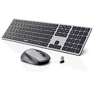 Wireless Keyboard and Mouse Combo, WisFox 2.4G Full-Size Slim Thin Wireless Keyboard Mouse for Windows, Computer, Desktop, PC, Laptop Mac (Silver and Gray)