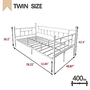 Nightell Metal Twin Daybed Frame with Headboard Multifunctional Platform Bed Sofa for Living Room Guest Room Heavy Steel Slat Support White